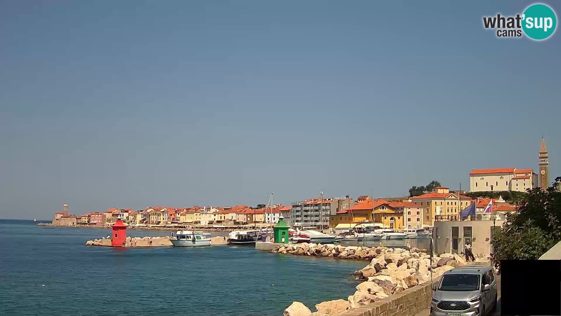 Webcam Piran: View towards Punta and Mandrač